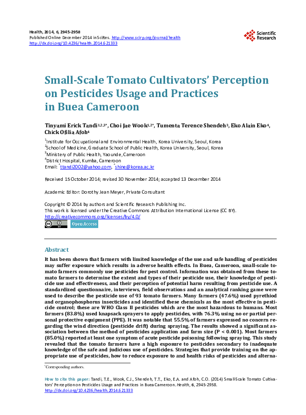 (PDF) Small-Scale Tomato Cultivators’ Perception on Pesticides Usage and Practices in Buea ...