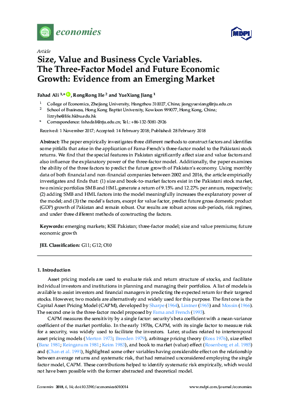 (PDF) Size, Value and Business Cycle Variables. The Three-Factor Model and Future Economic ...