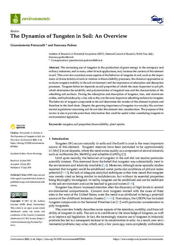 (PDF) The Dynamics of Tungsten in Soil: An Overview