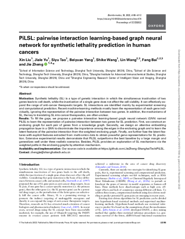 (PDF) PiLSL: pairwise interaction learning-based graph neural network for synthetic lethality ...