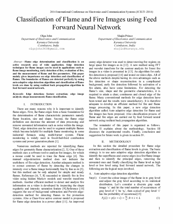 (PDF) Classification of flame and fire images using feed forward neural network
