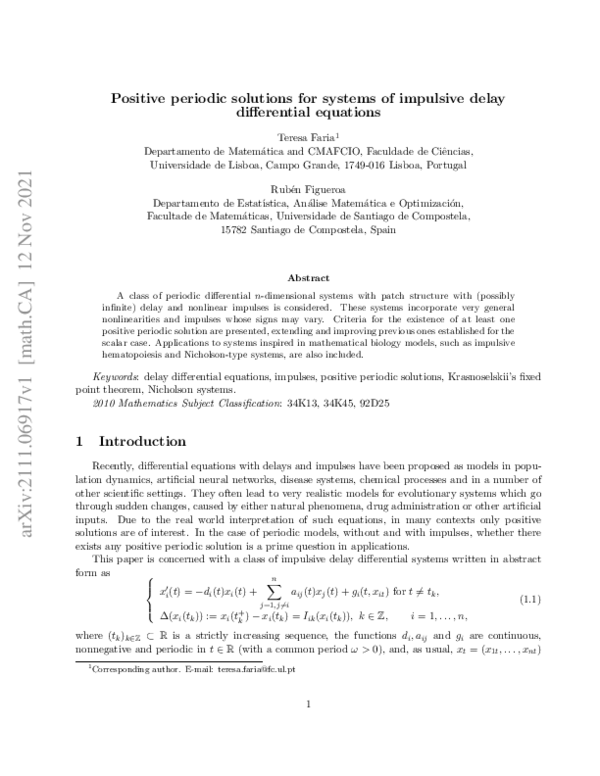 (PDF) Positive periodic solutions for systems of impulsive delay differential equations
