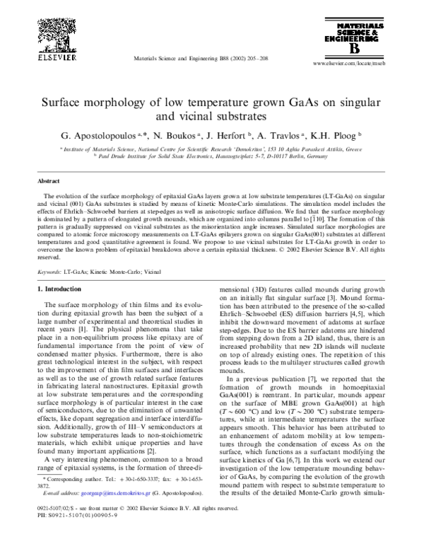 (PDF) Surface morphology of low temperature grown GaAs on singular and ...
