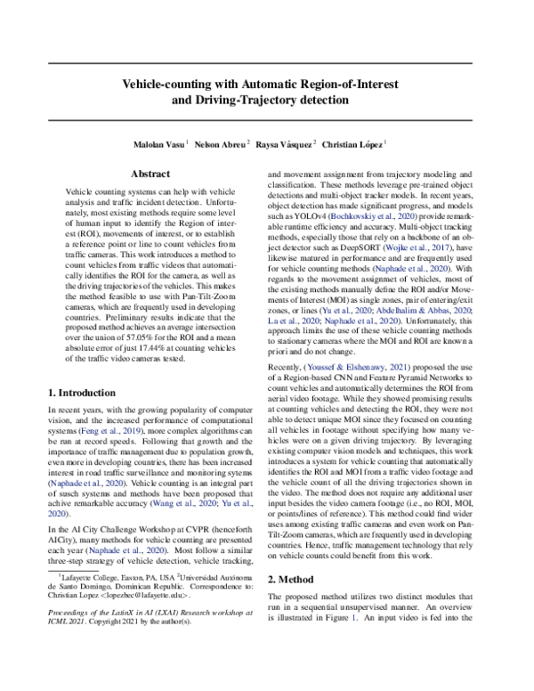 Pdf Vehicle Counting With Automatic Region Of Interest And Driving