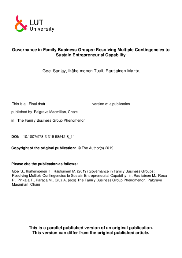 (PDF) Governance in Family Business Groups: Resolving Multiple ...