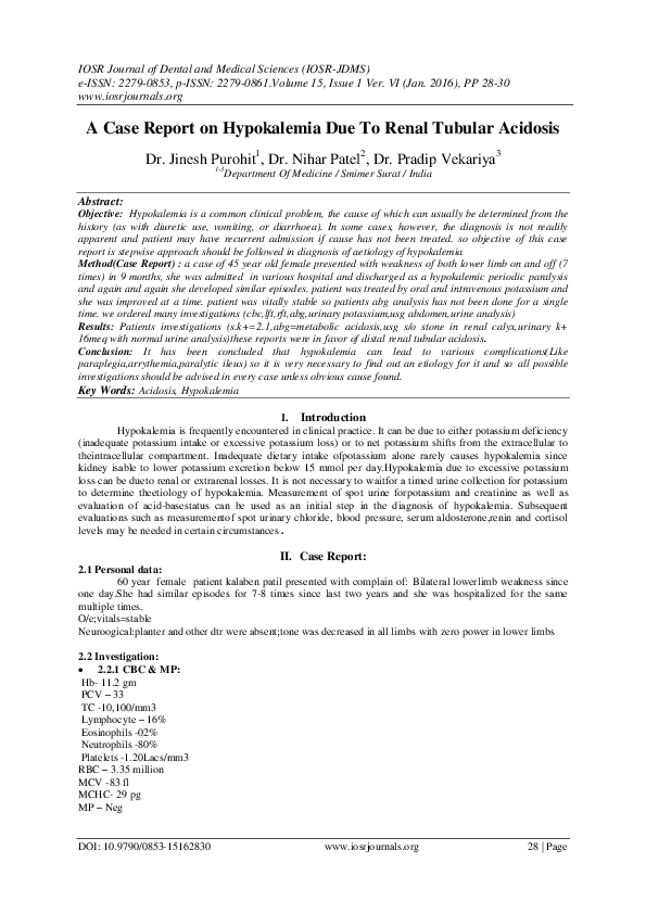 Pdf A Case Report On Hypokalemia Due To Renal Tubular Acidosis