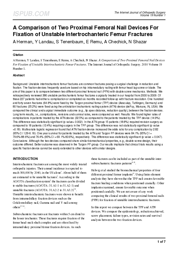 (PDF) A Comparison of Two Proximal Femoral Nail Devices For Fixation of Unstable ...