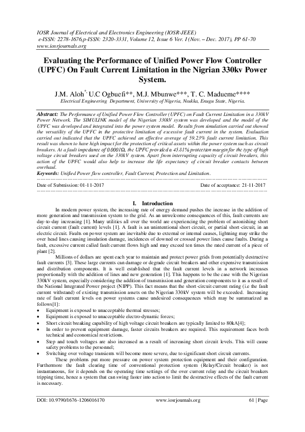 Pdf Evaluating The Performance Of Unified Power Flow Controller Upfc On Fault Current