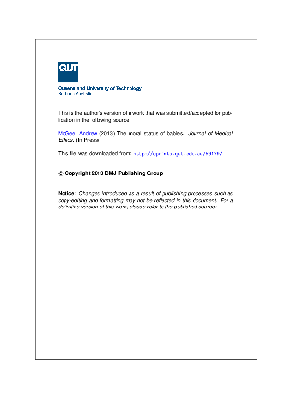 (PDF) The moral status of babies