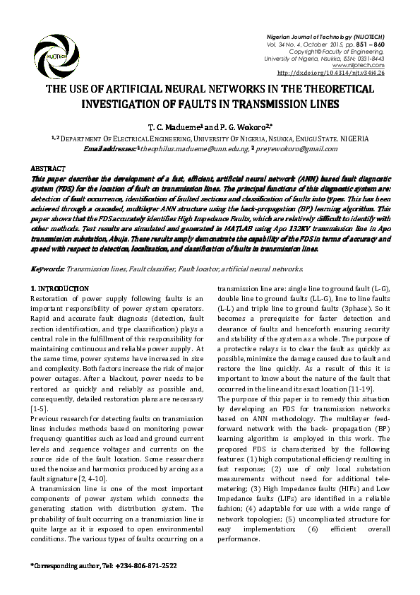 (PDF) The Use of Artificial Neural Networks in the Theoretical Investigation of Faults in ...