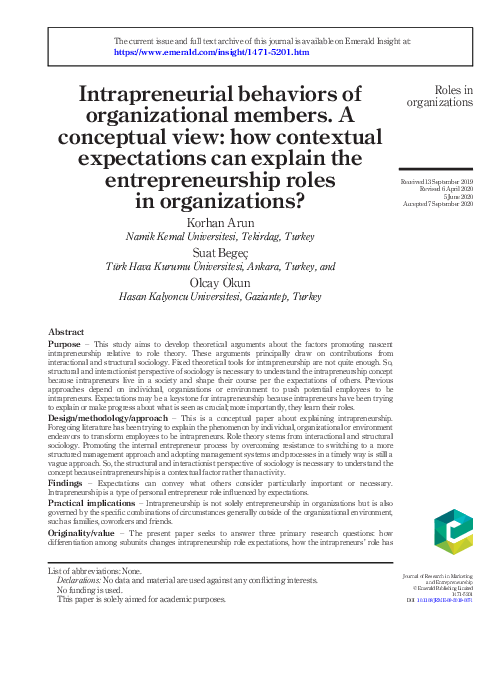 (PDF) Intrapreneurial behaviors of organizational members. A conceptual ...
