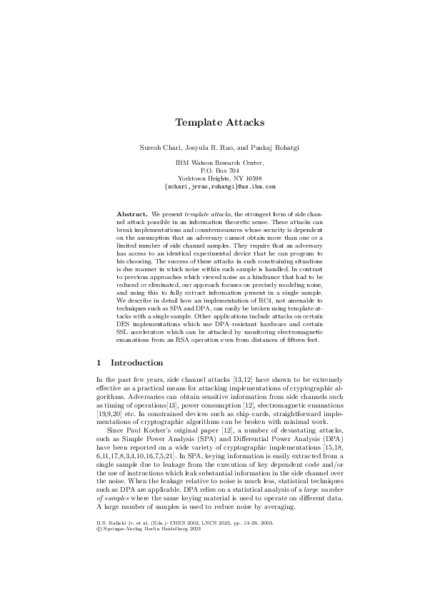 (PDF) Template Attacks