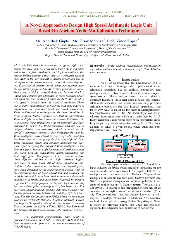 Pdf A Novel Approach To Design High Speed Arithmetic Logic Unit Based