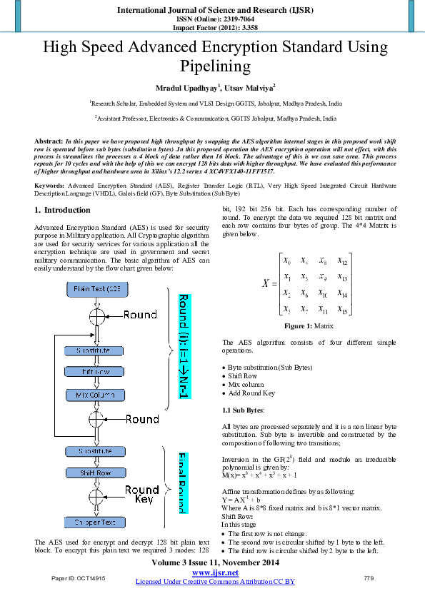 Pdf High Speed Advanced Encryption Standard Using Pipelining