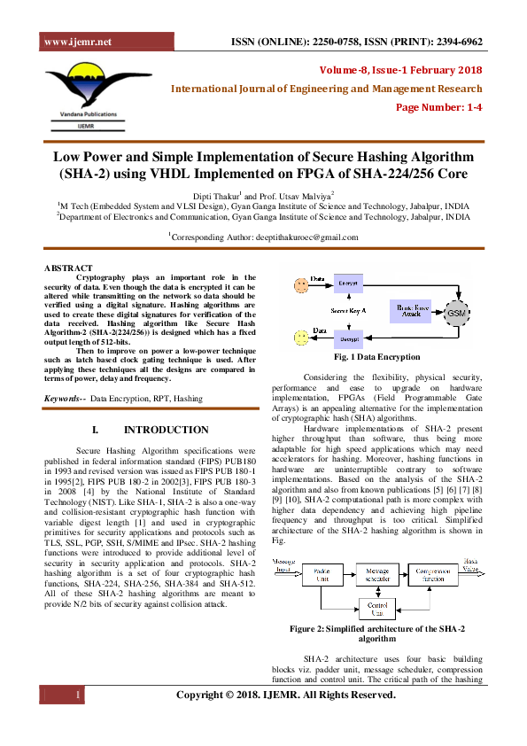 (PDF) Low Power and Simple Implementation of Secure Hashing Algorithm ...