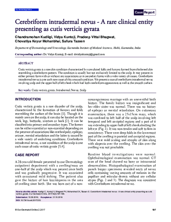 (PDF) Cerebriform intradermal nevus-A rare clinical entity presenting ...