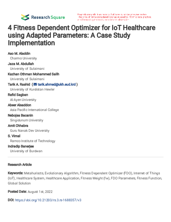 (PDF) Fitness Dependent Optimizer for IoT Healthcare using Adapted Parameters: A Case Study ...