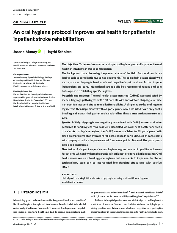 (PDF) An oral hygiene protocol improves oral health for patients in ...