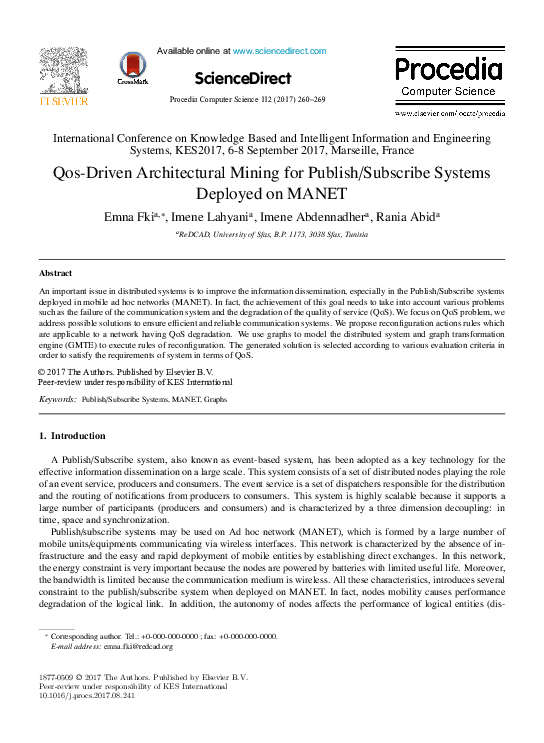 (PDF) Qos-Driven Architectural Mining for Publish/Subscribe Systems Deployed on MANET