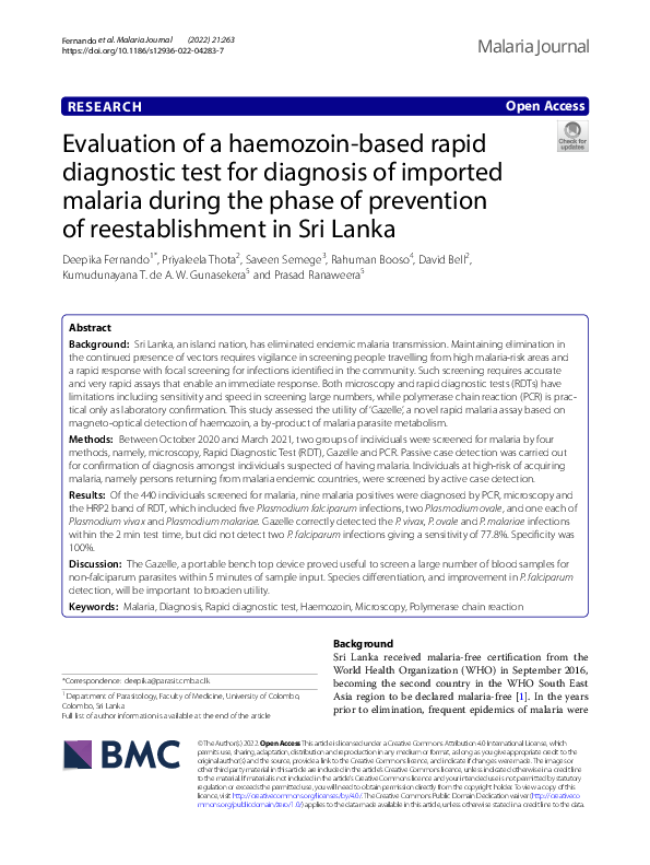 (PDF) Evaluation of a haemozoin-based rapid diagnostic test for ...