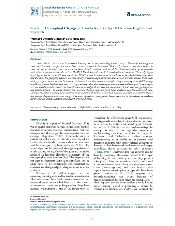 (PDF) Study of Conceptual Change in Chemistry for Class XI Science High ...