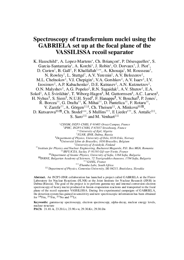 (PDF) Spectroscopy of transfermium nuclei using the GABRIELA set up at ...