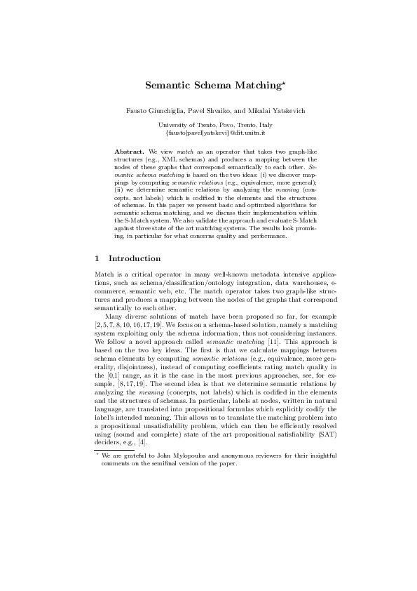 Pdf Semantic Schema Matching Pavel Shvaiko 