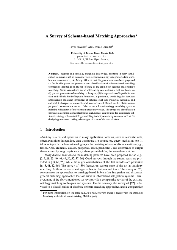 (PDF) A Survey of Schema-Based Matching Approaches
