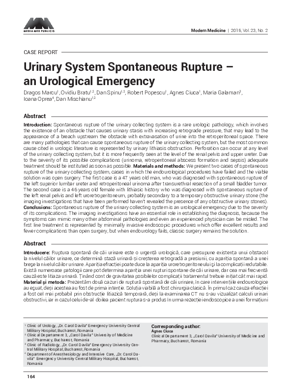 (PDF) Urinary System Spontaneous Rupture – an Urological Emergency