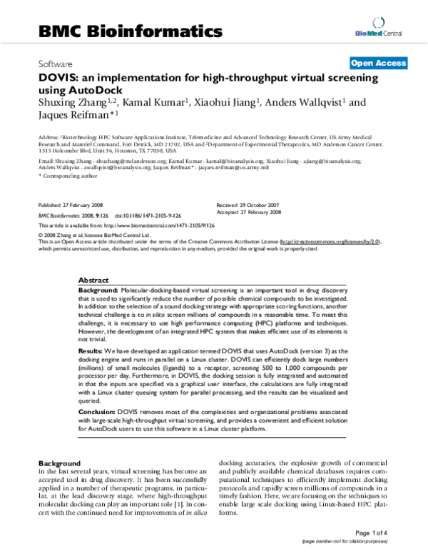 (PDF) DOVIS: an implementation for high-throughput virtual screening using AutoDock