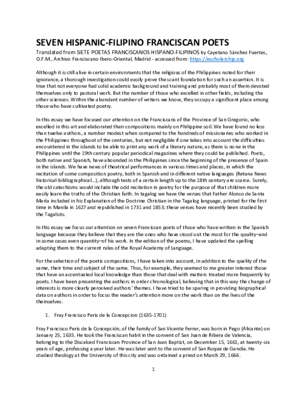 (PDF) SEVEN HISPANIC-FILIPINO FRANCISCAN POETS