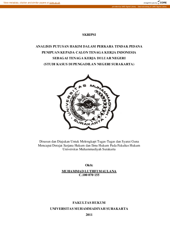 (PDF) Analisis Putusan HAkim dalam Perkara Tindak Pidana Penipuan Kepada Calon Pekerja Indonesia ...