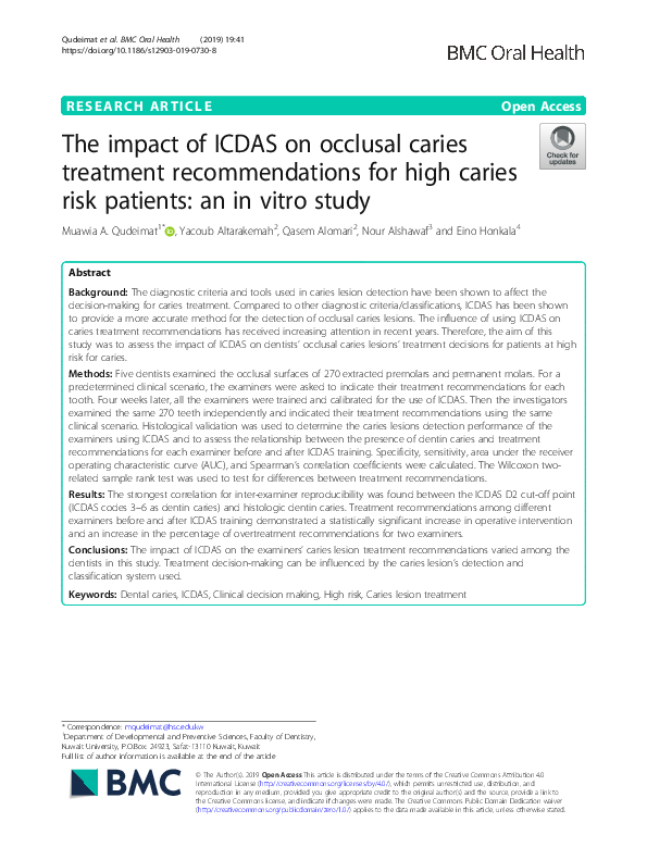 Pdf The Impact Of Icdas On Occlusal Caries Treatment Recommendations For High Caries Risk