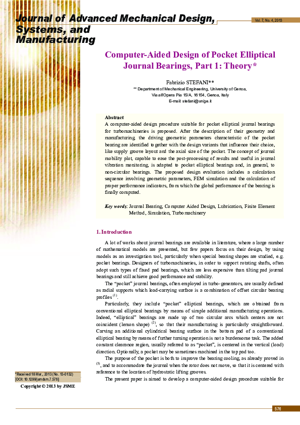 (PDF) Computer-Aided Design of Pocket Elliptical Journal Bearings, Part ...