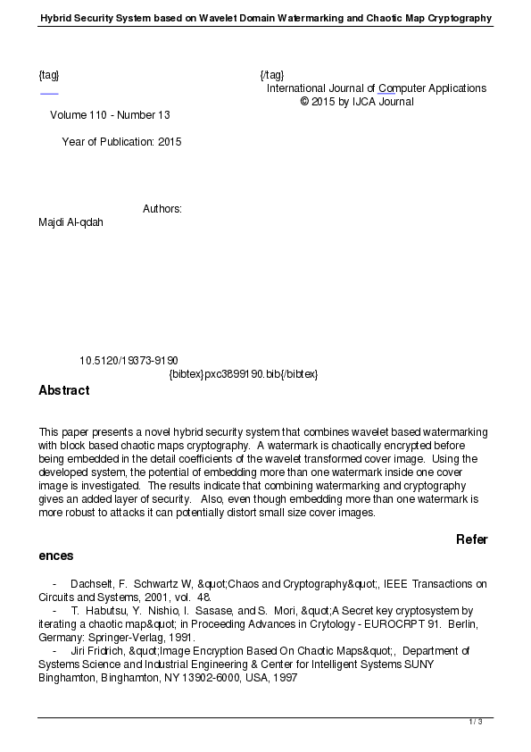 Pdf Hybrid Security System Based On Wavelet Domain Watermarking And Chaotic Map Cryptography