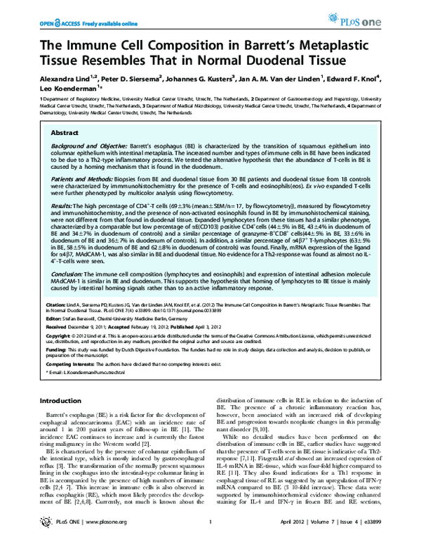 (PDF) The Immune Cell Composition in Barrett's Metaplastic Tissue ...