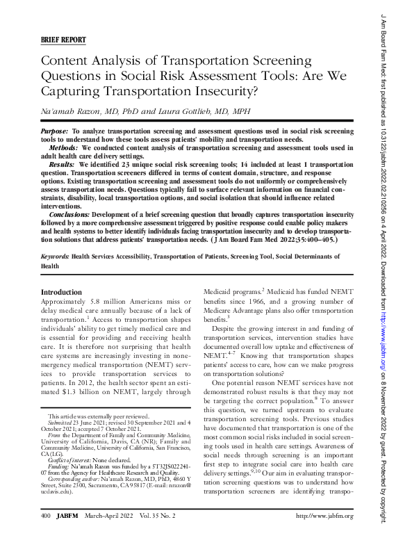 (PDF) Content Analysis of Transportation Screening Questions in Social ...