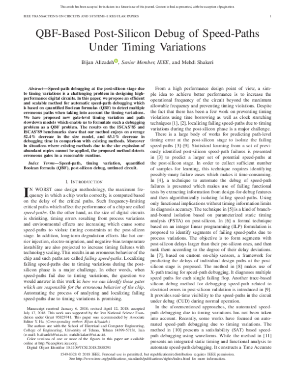 (PDF) QBF-Based Post-Silicon Debug of Speed-Paths Under Timing Variations