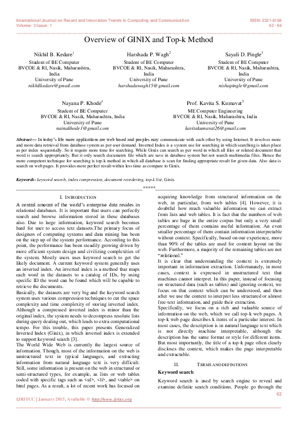 (PDF) Overview of GINIX and Top-k Method