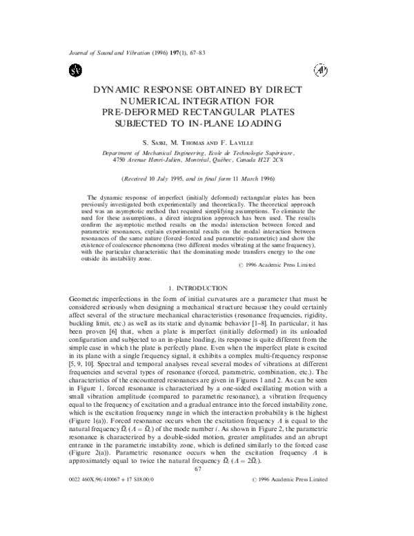 Pdf Dynamic Response Obtained By Direct Numerical Integration For Pre Deformed Rectangular