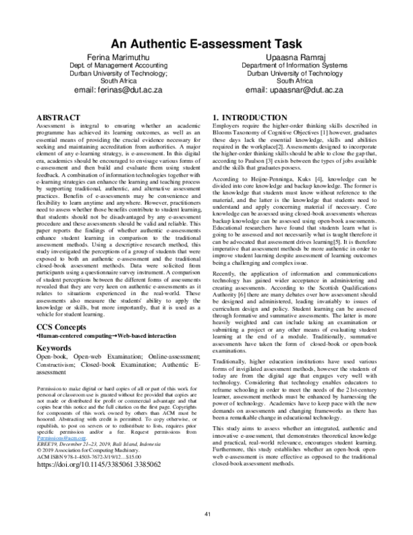 (PDF) An Authentic E-assessment Task