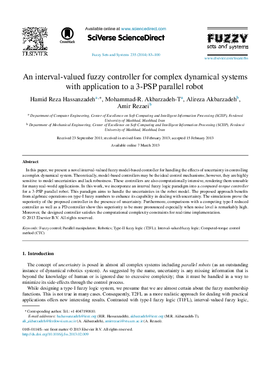 (PDF) An interval-valued fuzzy controller for complex dynamical systems with application to a 3 ...