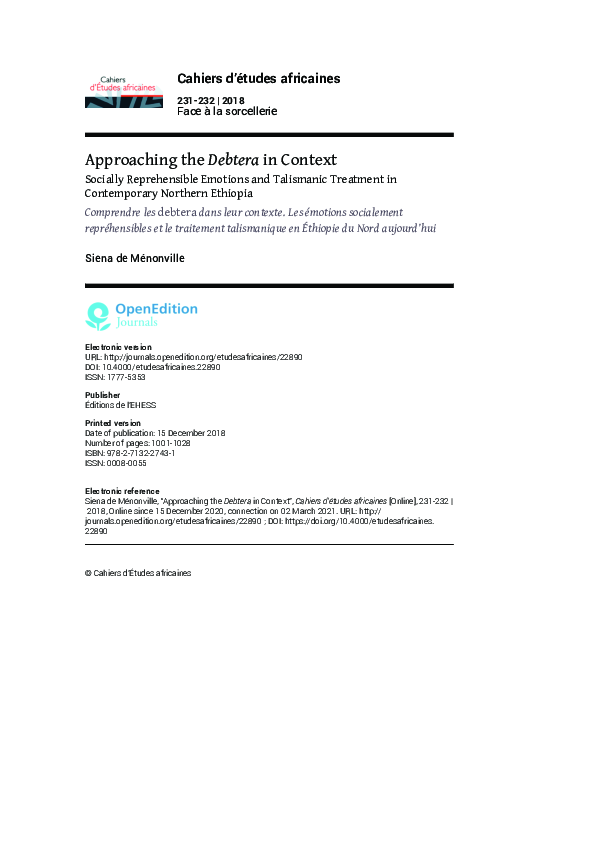 (PDF) Approaching the Debtera in Context