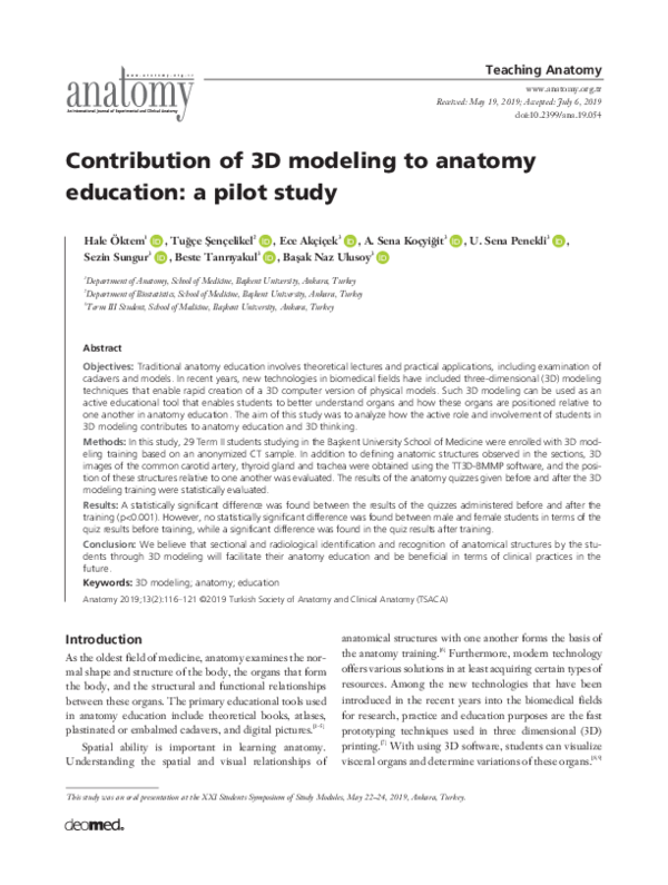 (PDF) Contribution of 3D modeling to anatomy education: a pilot study