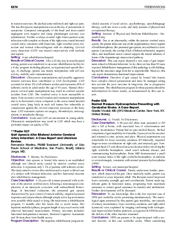 (PDF) **Poster 537 Gait Apraxia After Bilateral Anterior Cerebral ...