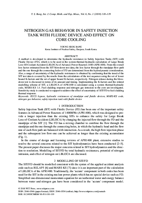 (PDF) Nitrogen gas behavior in safety injection tank with fluidic ...