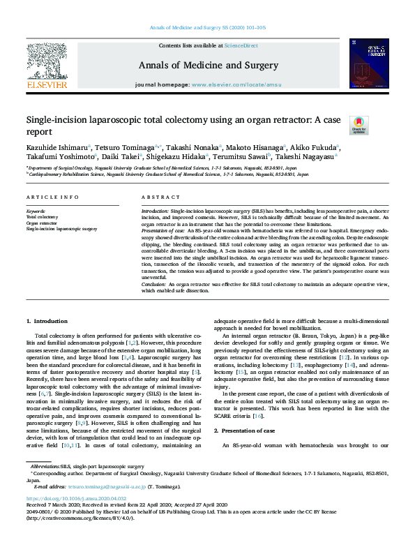 (PDF) Single incision laparoscopic total colectomy and proctocolectomy ...