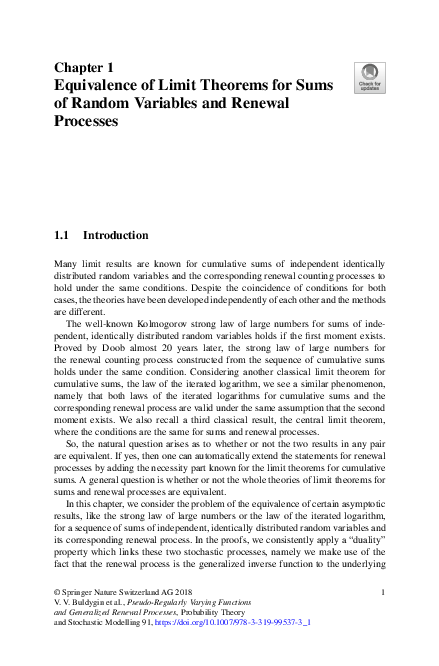 (PDF) Equivalence of Limit Theorems for Sums of Random Variables and Renewal Processes