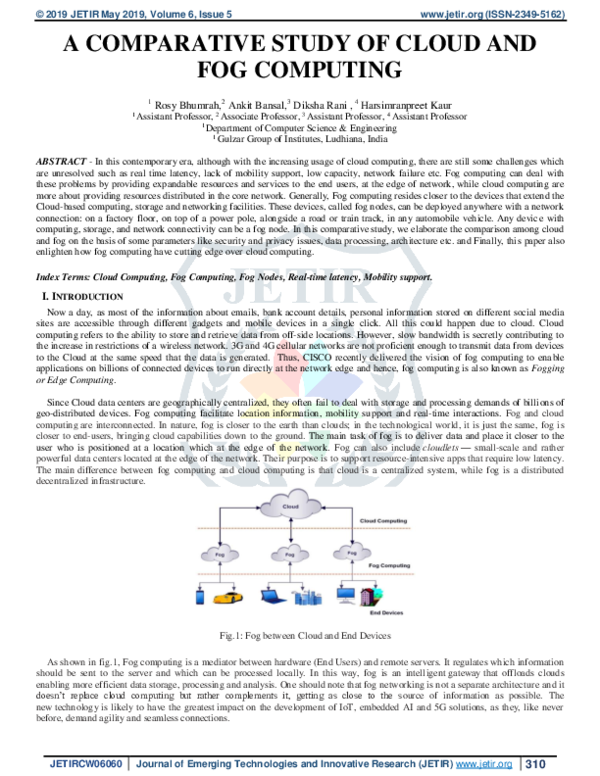 (PDF) A Comparative Study of Cloud and Fog Computing