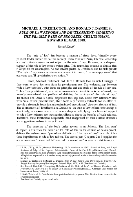 (PDF) Michael J. Trebilcock and Ronald J. Daniels, Rule of Law Reform ...